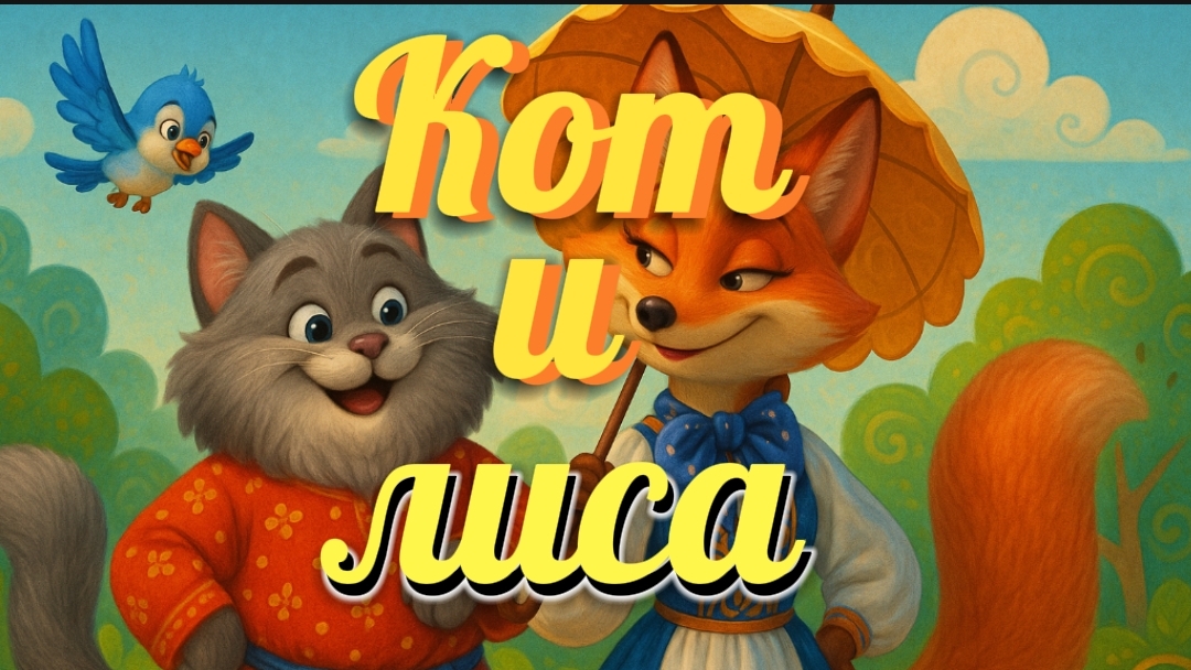 «Кот и лиса—русская народная сказка на ночь 🌙 аудио для детей, с красивыми иллюстрациями»