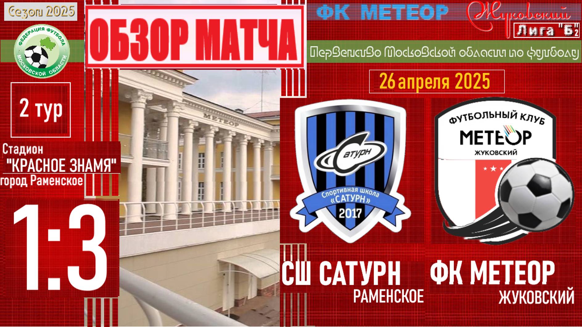 ⚽ЛИГА "Б-2"👕 "ОБЗОР МАТЧА" /2 тур/ 26.04.2025 /СШ САТУРН (Раменское) - ФК МЕТЕОР (Жуковский)