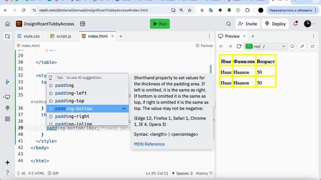 Таблицы HTML CSS