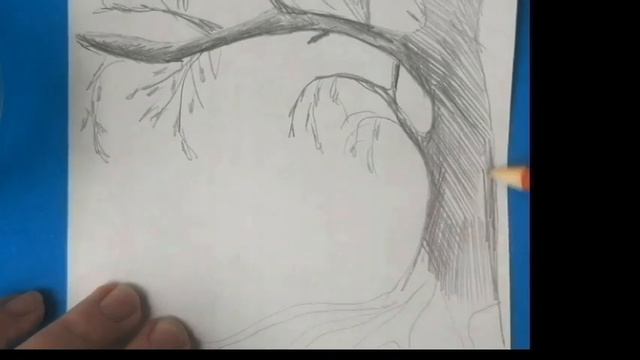 Как нарисовать пейзаж, дерево с качелями, легко и просто