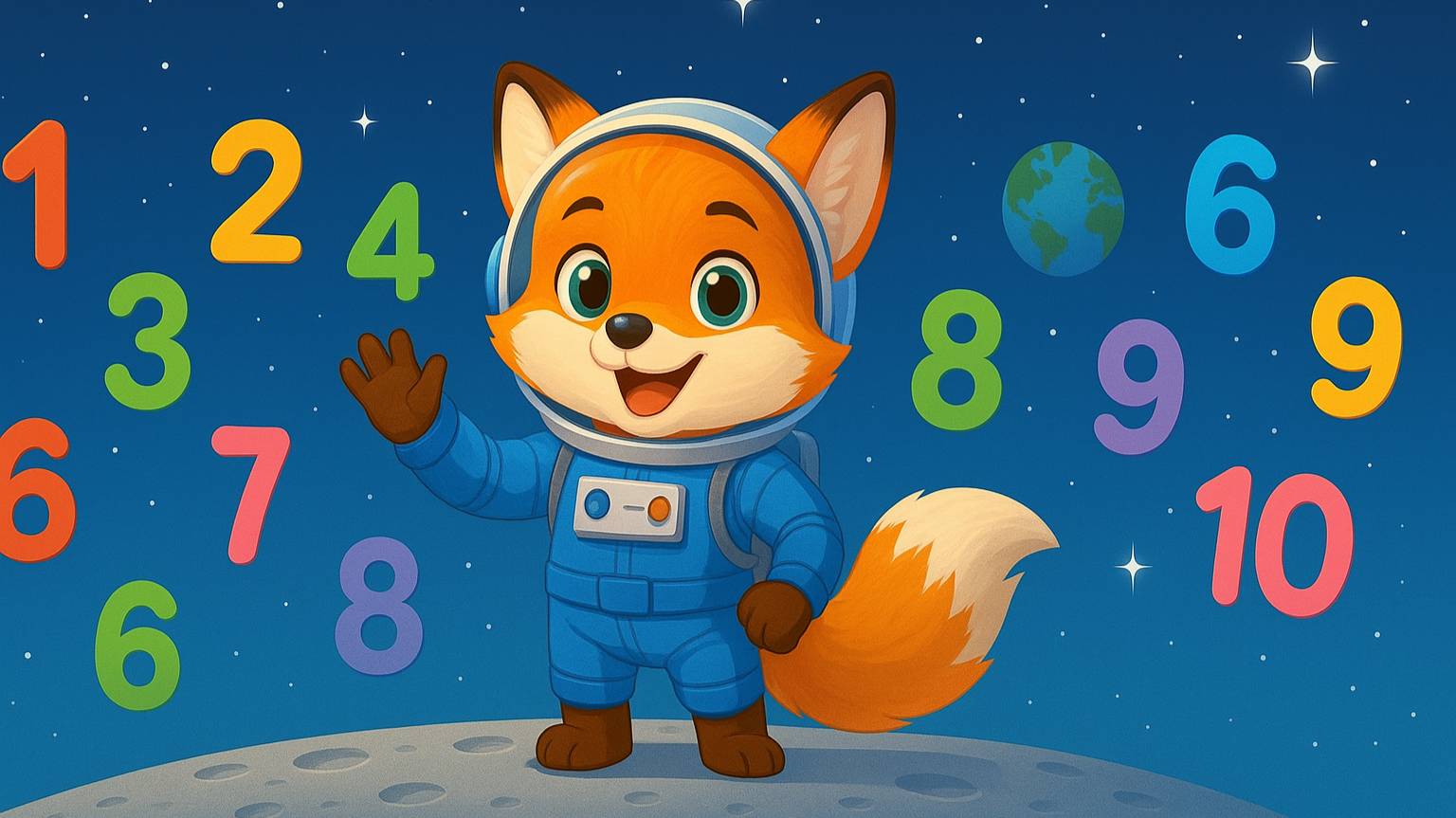 Считалочка в космосе с Лисёнком Луней — Учим цифры от 1 до 10!