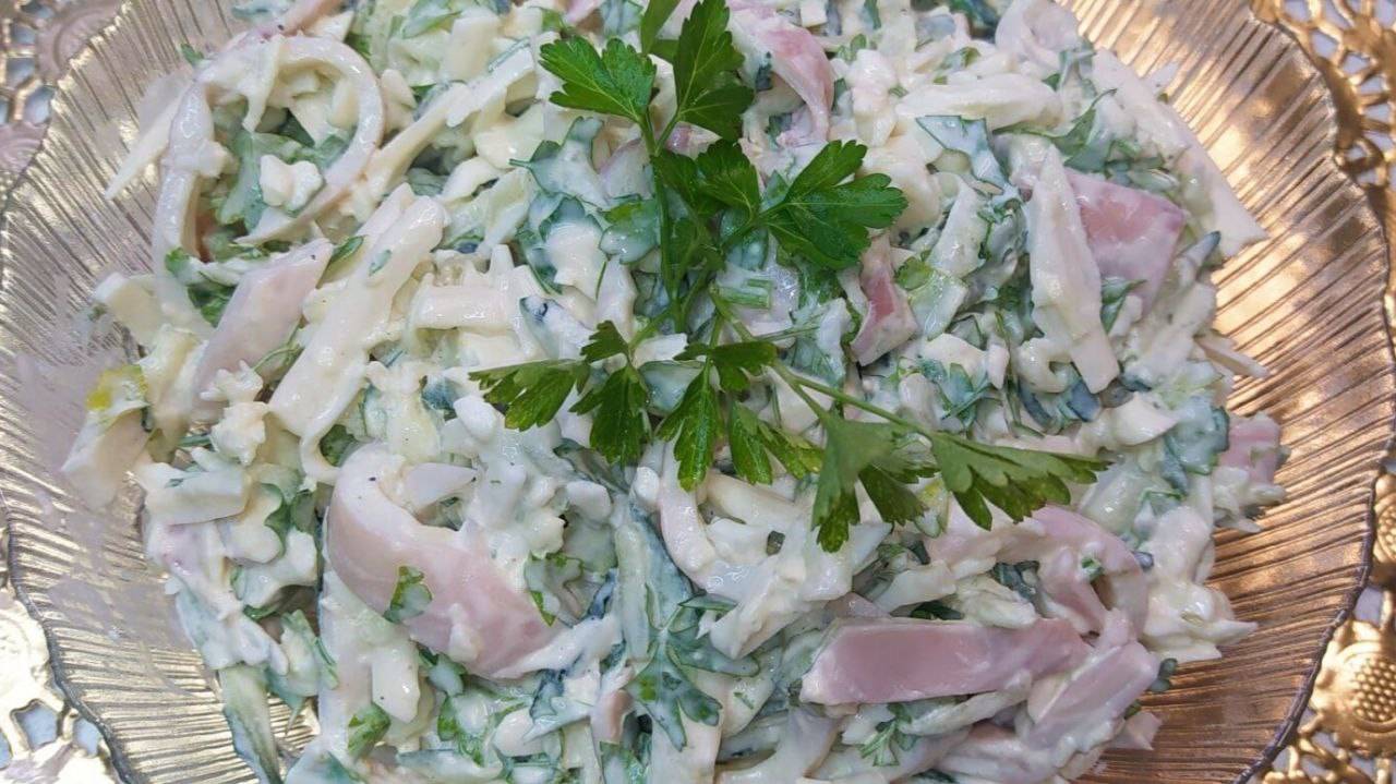 Салат с кальмарами .Который съедается моментально
