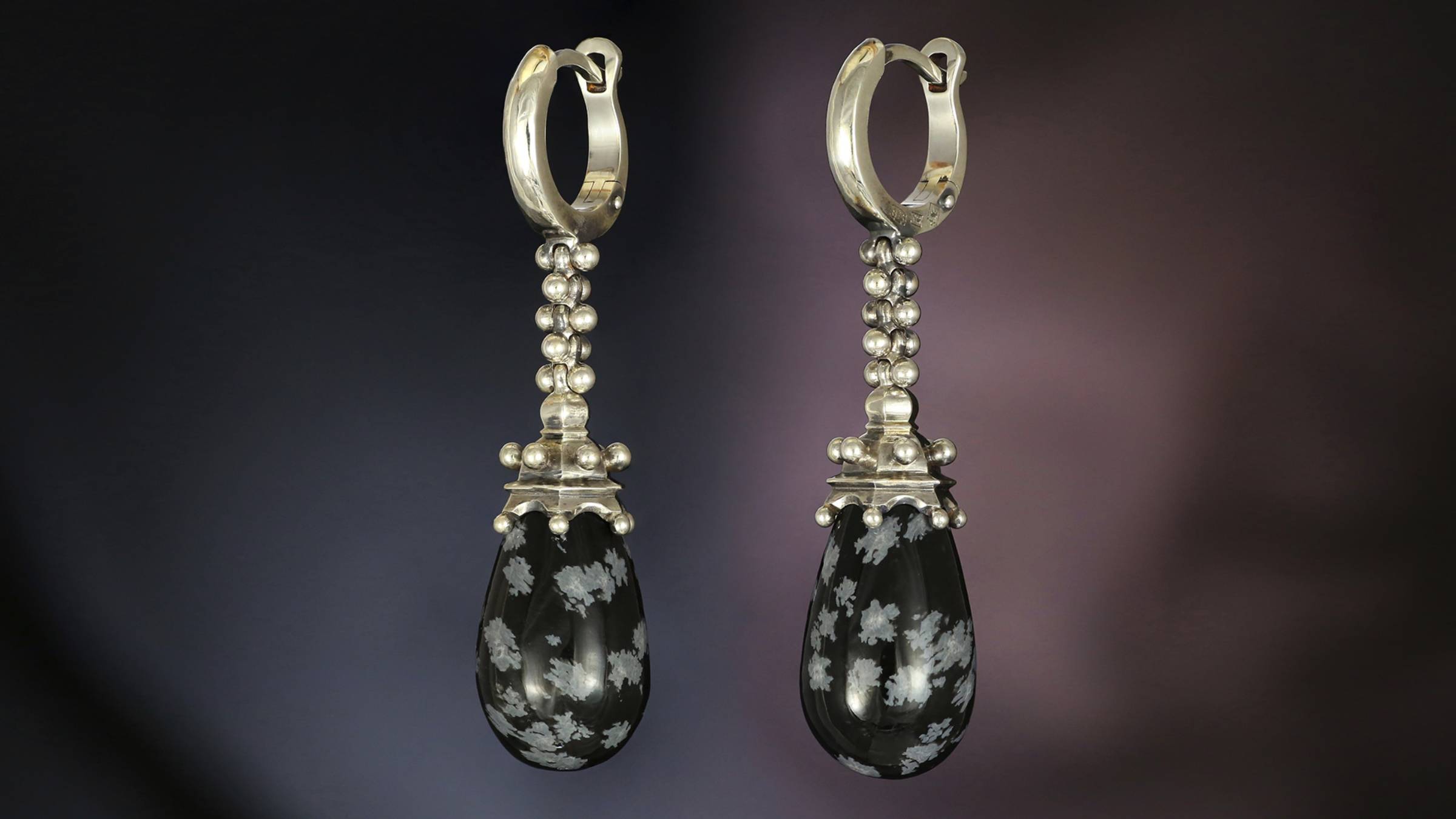 Серьги со снежным обсидианом