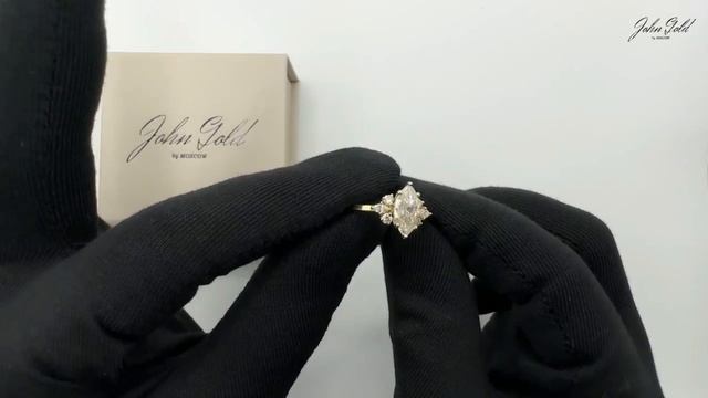 Золотое кольцо в эльфийском стиле, с центральным бриллиантом огранки Маркиз