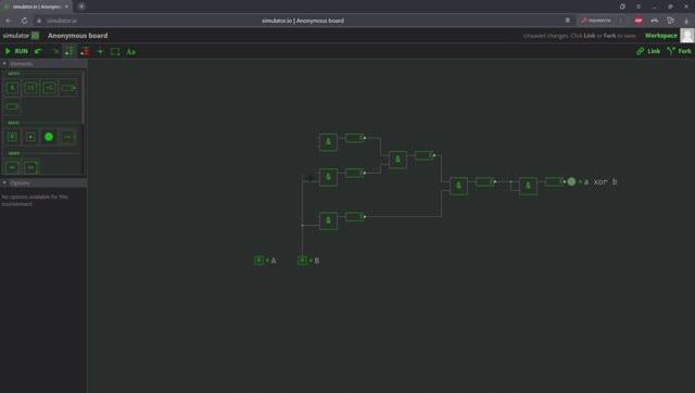 Simulator.io: реализация XOR через другие логические вентили. Минимизация числа логических вентилей