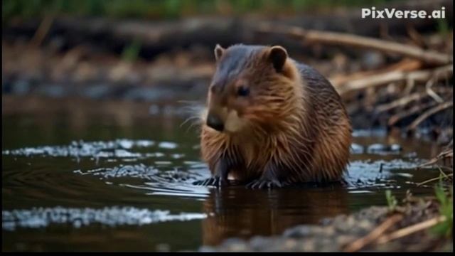 Бобер строит плотину
