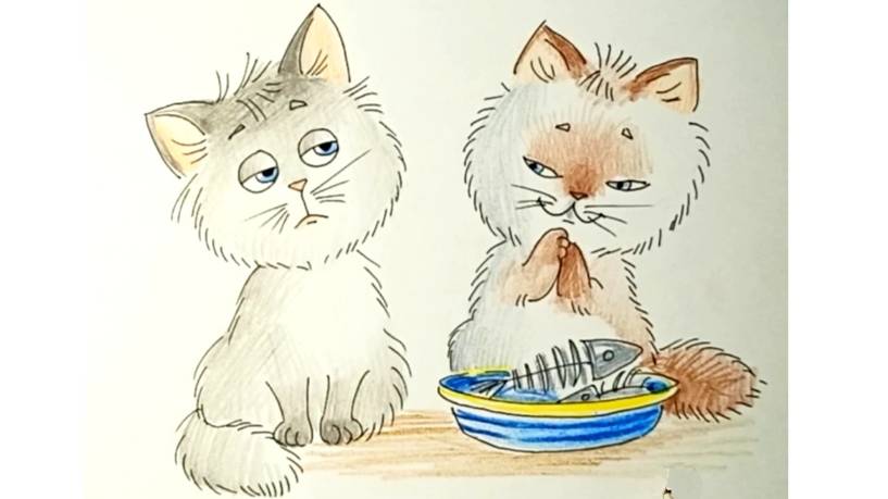 Кот и кошечка. Рисуем маркерами и карандашами.