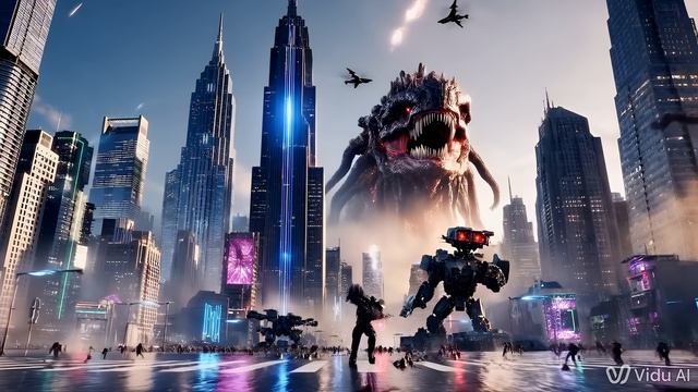 Giant Kaiju vs. Humanity — Hyperrealistic Sci-Fi Cinematic Battle