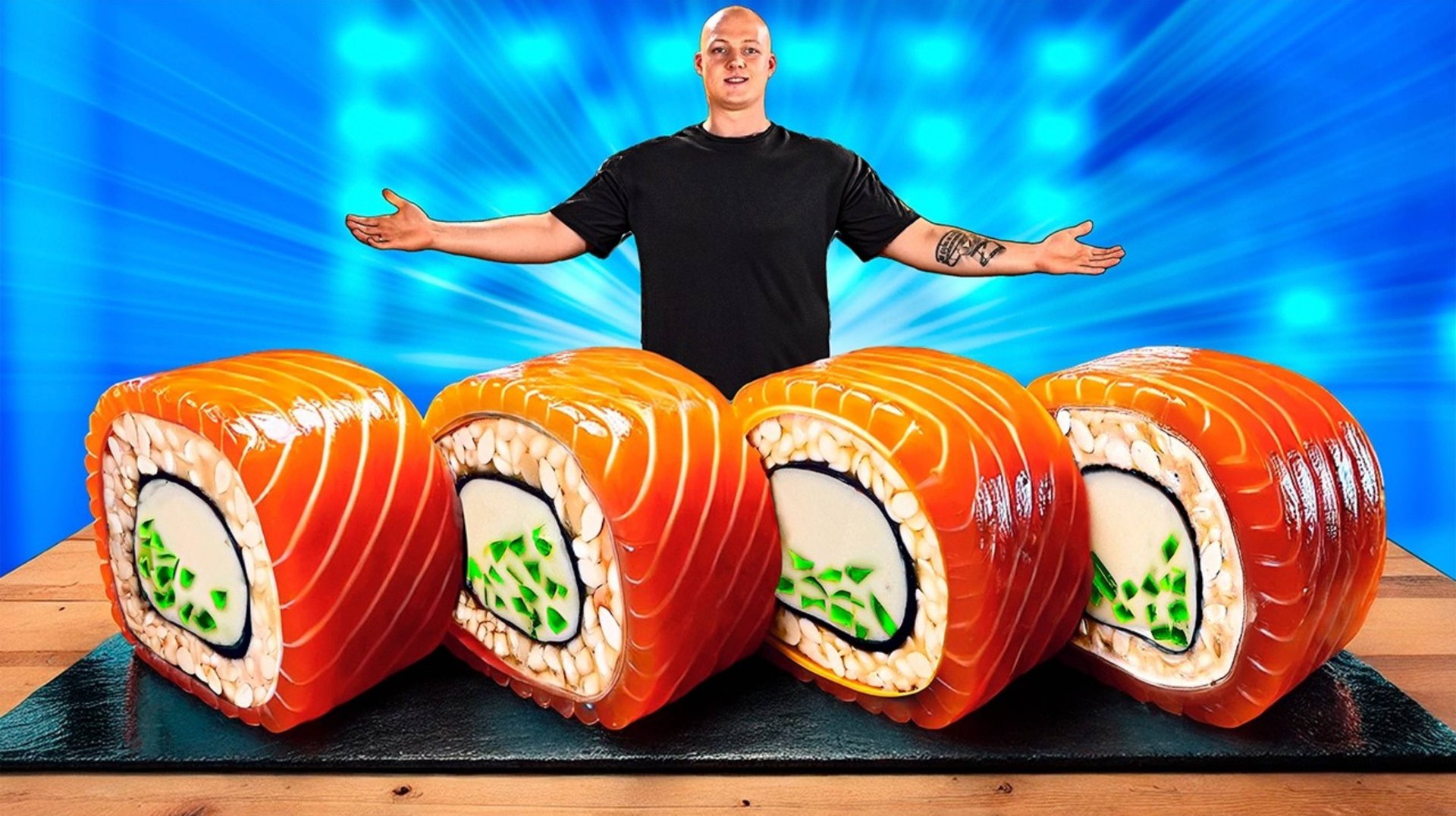 ВАНЗАЙ 
Я СДЕЛАЛ ГИГАНТСКИЕ ЖЕЛЕЙНЫЕ РОЛЛЫ ВЕСОМ 160 КИЛОГРАММ