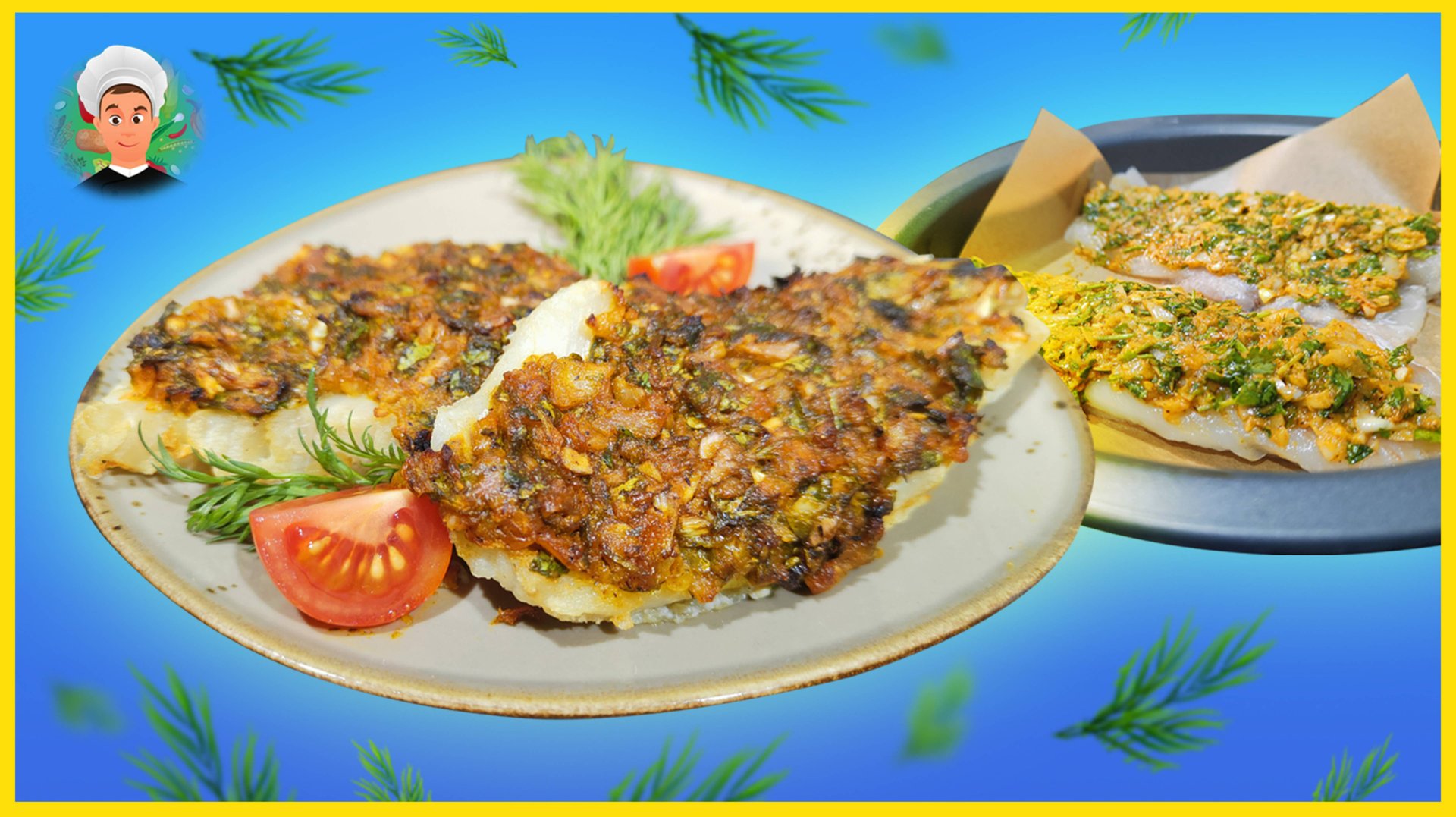 Ещё один вкусный рецепт белой рыбы! Минтай запечённый под чермулой (особая овощная шапка)