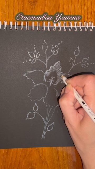 Рисунок белым карандашом на черном цветок