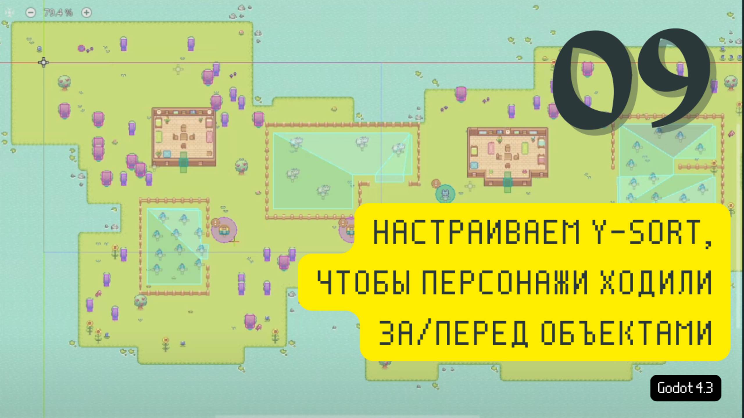 [RUS ИИ Перевод] 09. Настраиваем Y-Sort, чтобы персонажи ходили за/перед объектами