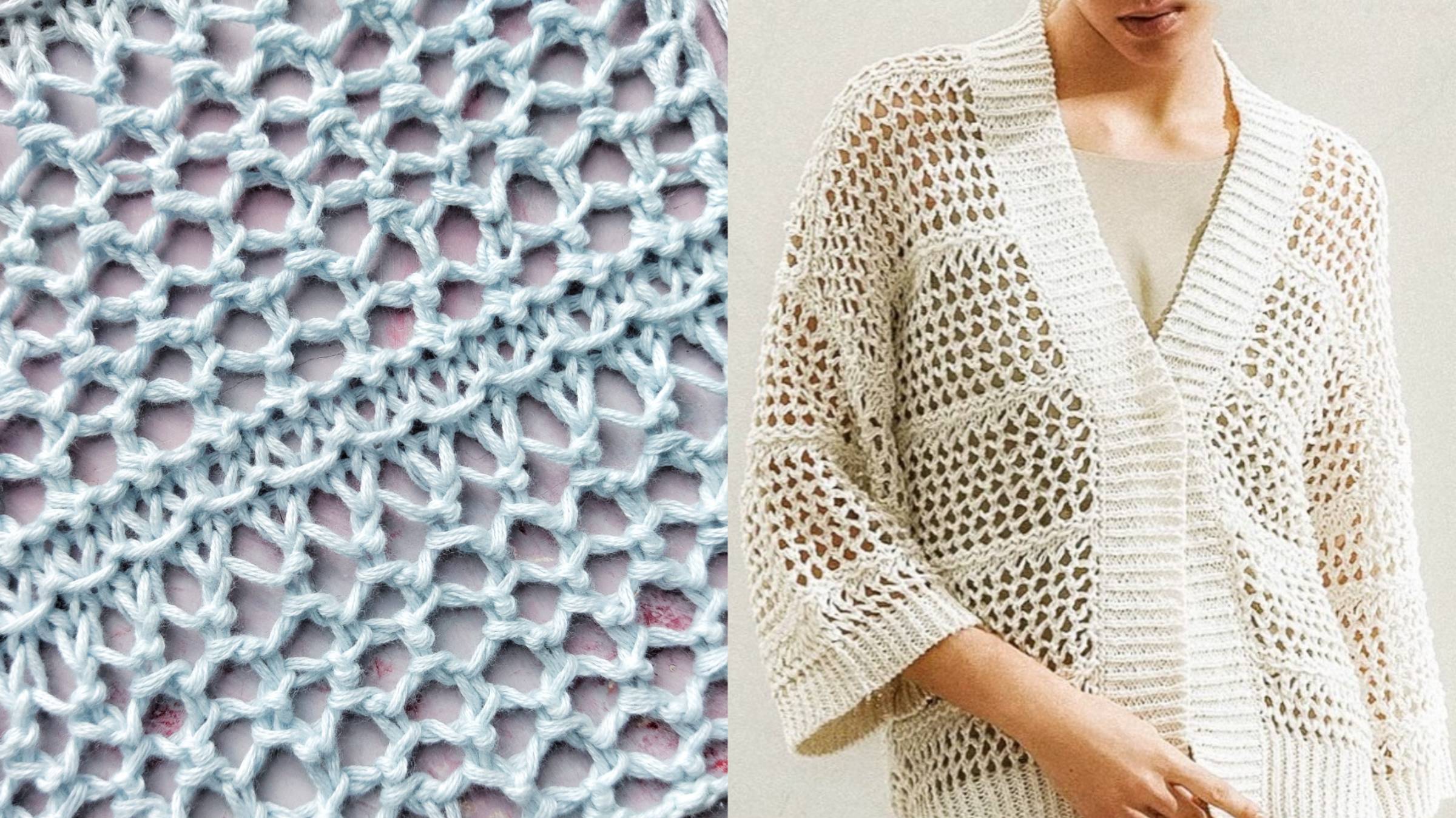 Лёгкая сетка с рельефными горизонталями / Ажурный узор кардигана от Кучинелли