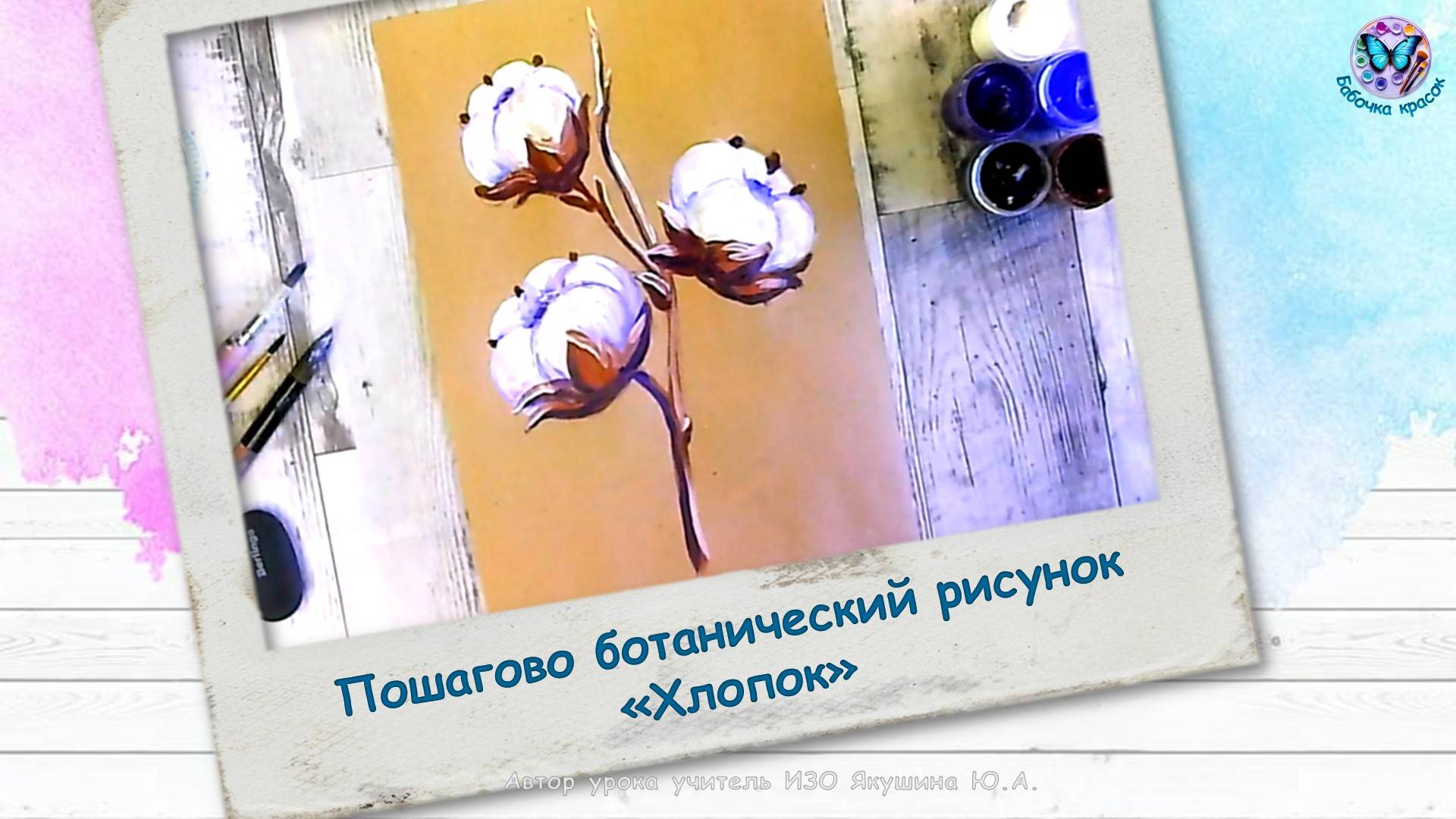 Пошагово ботанический рисунок «Хлопок»