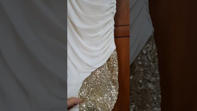 Платье на выпускной бальные танцы Quiz,белое, золото