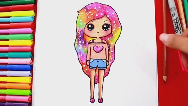 Как нарисоват девочку с фиолетовыми волосами