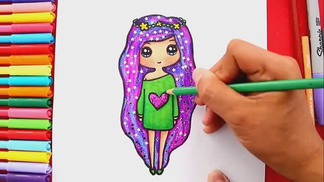 Как нарисовать девочку с фиолетовыми волосами легко и просто