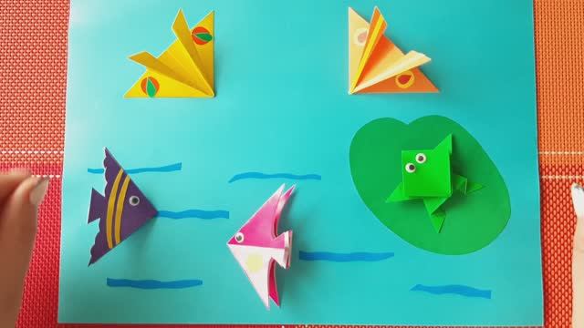 🚀Обитатели пруда. Какие секреты у оригами? Базовая форма «Двойной треугольник"