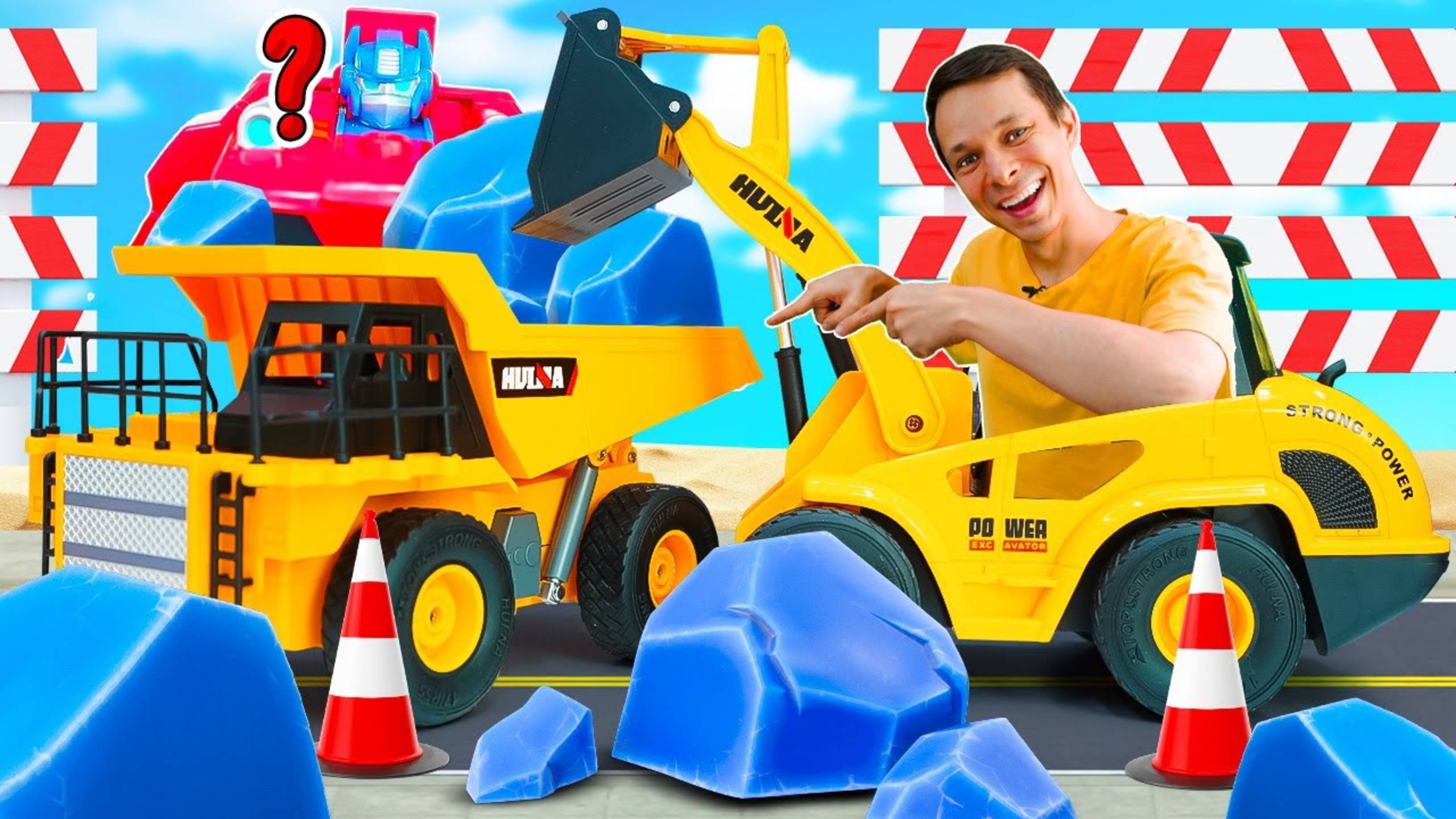 Чиним грузовик и катаемся на бульдозере!  Приключения на стройке с трансформерами