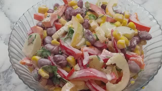 Вкусный салат за 5 минуты!Салат с красной фасолью и овощами.