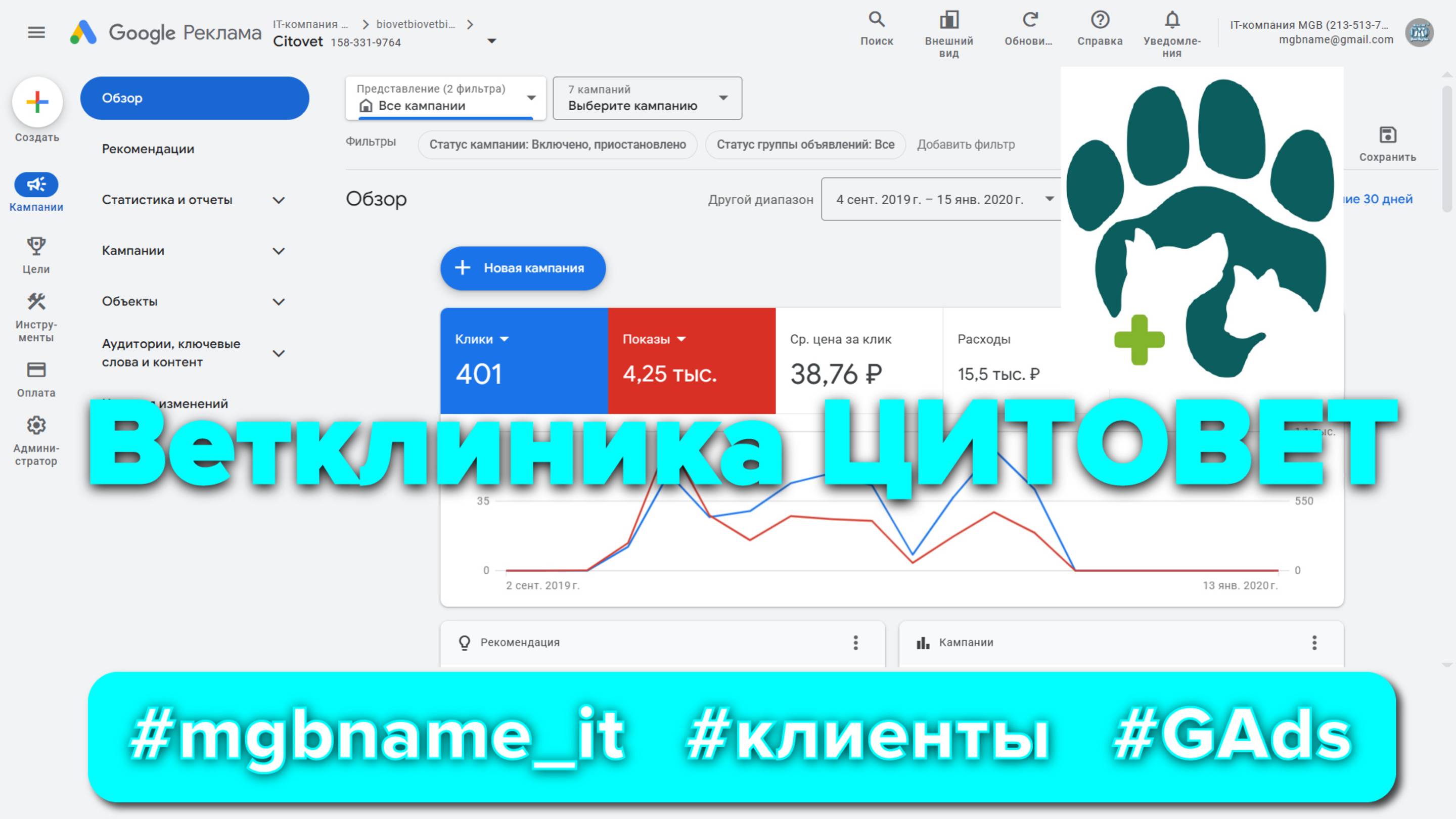 Контекстная реклама для ветеринарной клиники Цитовет в Москве (Citovet.ru)