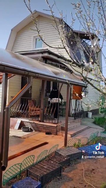 Навес из поликарбоната I Навес двускатный I Навес для дачи I Навес бронза