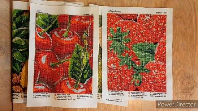 Вышитая серия фруктов (Мика)_ Апельсин_Ананас_Яблоки_Груша_Банан_Киви_Клубника_Вишня_вышивка бисером