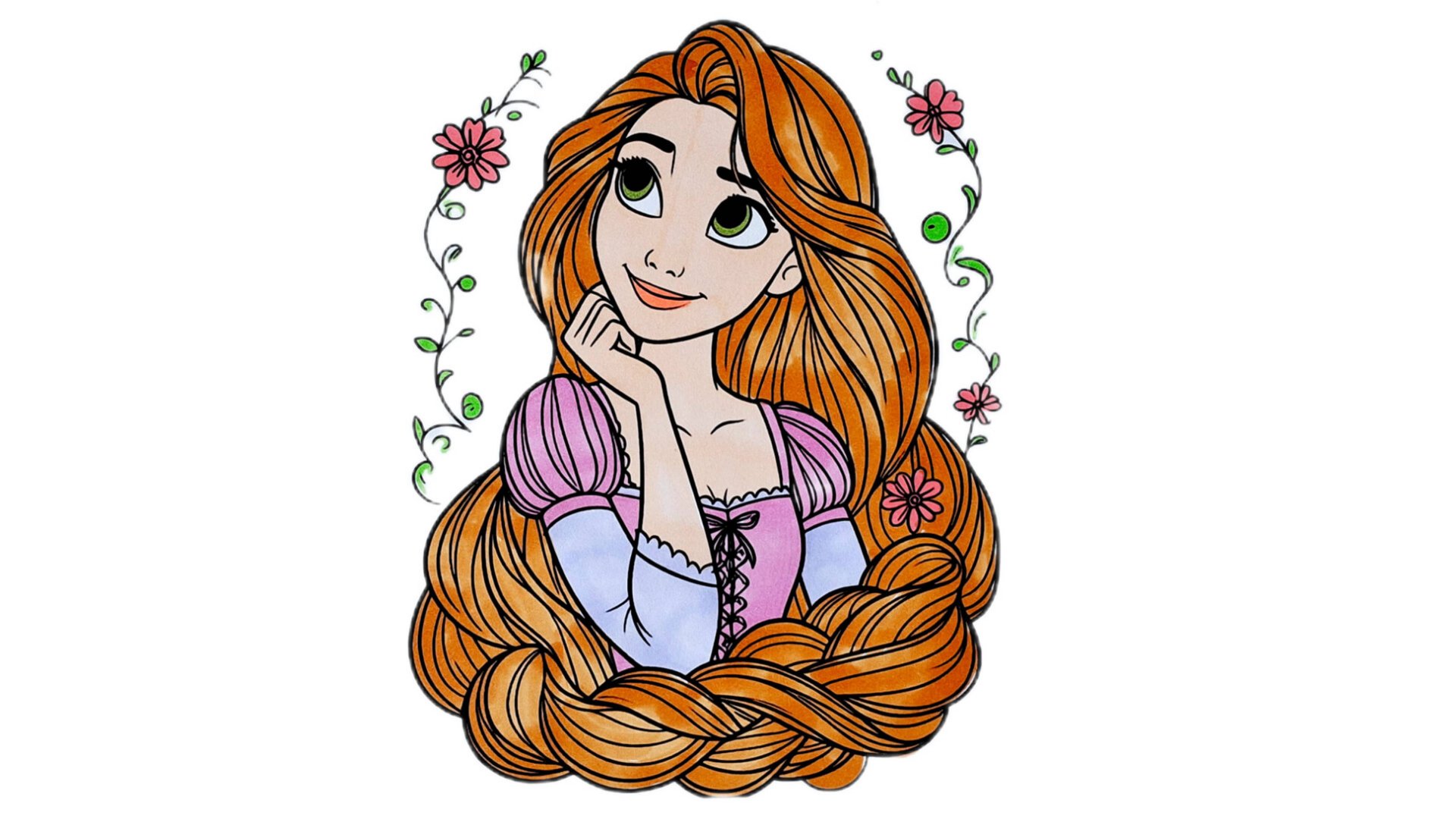 Как нарисовать принцессу Рапунцель/раскраска для детей