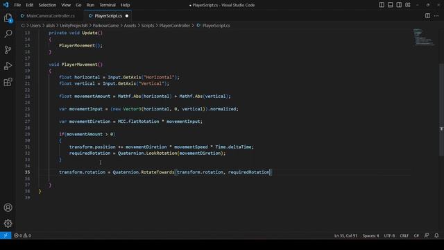 Динамическая система паркура Unity 3d Часть 10 (Разворот персонажа в нужном направлении) в Unity