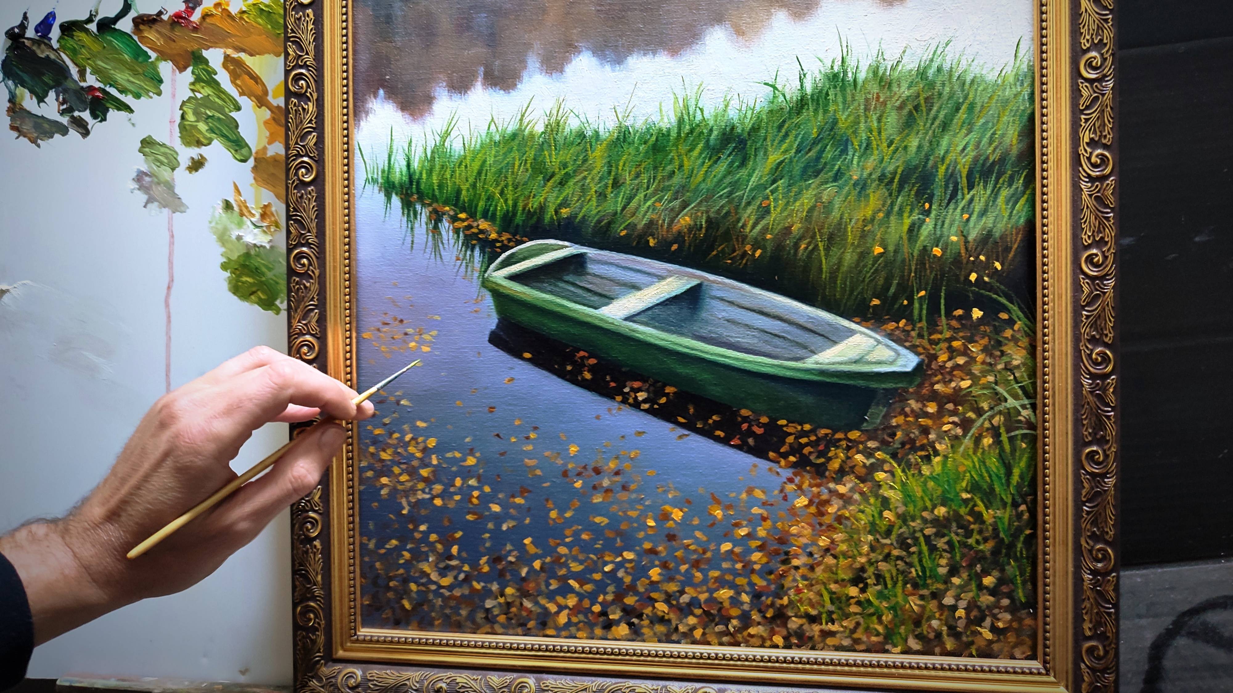 Как рисовать летний пейзаж,лодку у берега часть2|рисуем траву и листья|#art #творчество #искусство