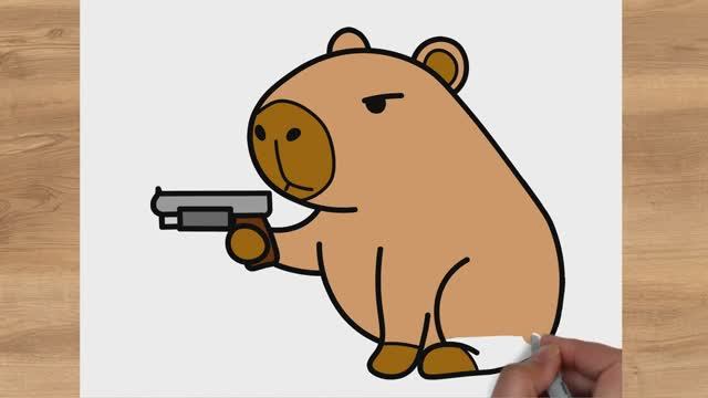 Как легко нарисовать стоикую капибару с пистолетом