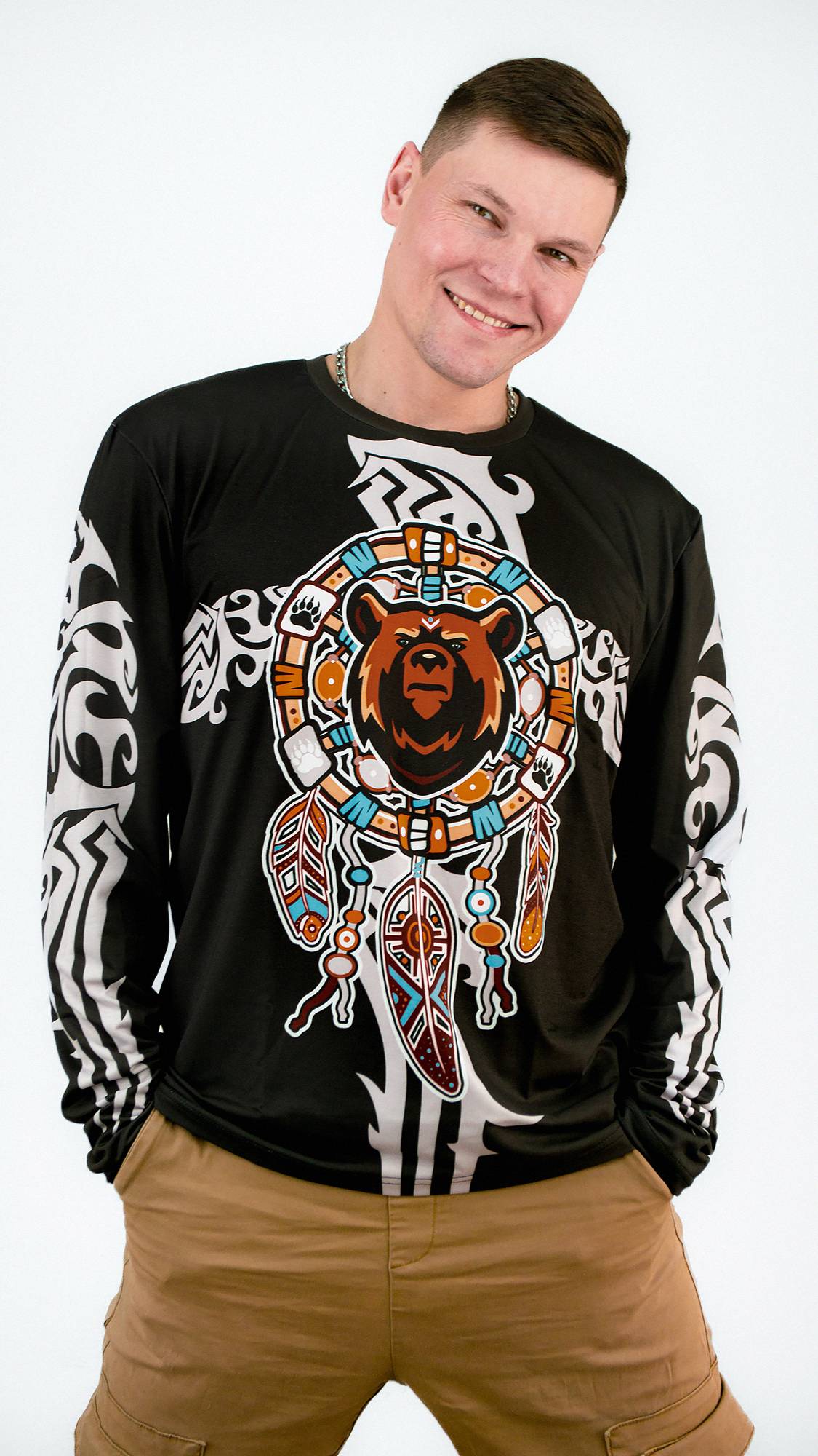 Лонгслив МЕДВЕДЬ В ЛОВЦЕ ГЛОБАЛ (черный)