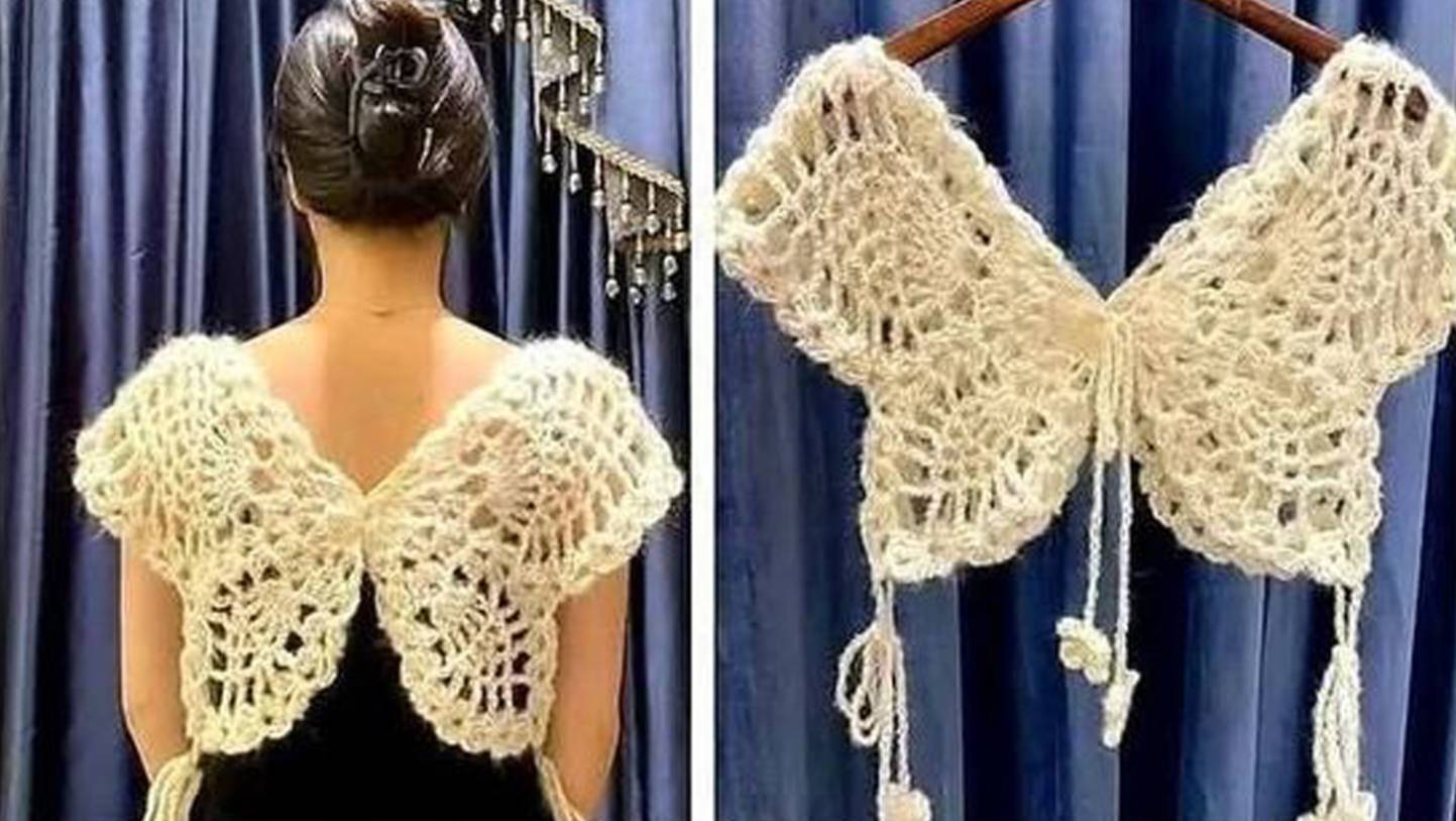 Болеро Бабочка-طريقة عمل بوليرو الفراشه كروشيه للأطفال a Butterfly Crochet Bolero for Kids