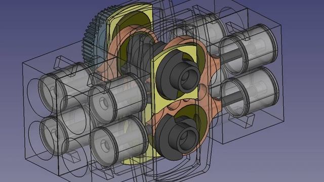 "RusYoke" - two module engine design, with combustion events every 90 degrees.