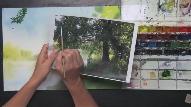 Рисуем крону дерева в летний полдень. Советы художника. Фрагмент урока рисования акварелью