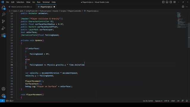 Динамическая система паркура Unity 3d Часть 15 (Определение скорости падения) в Unity
