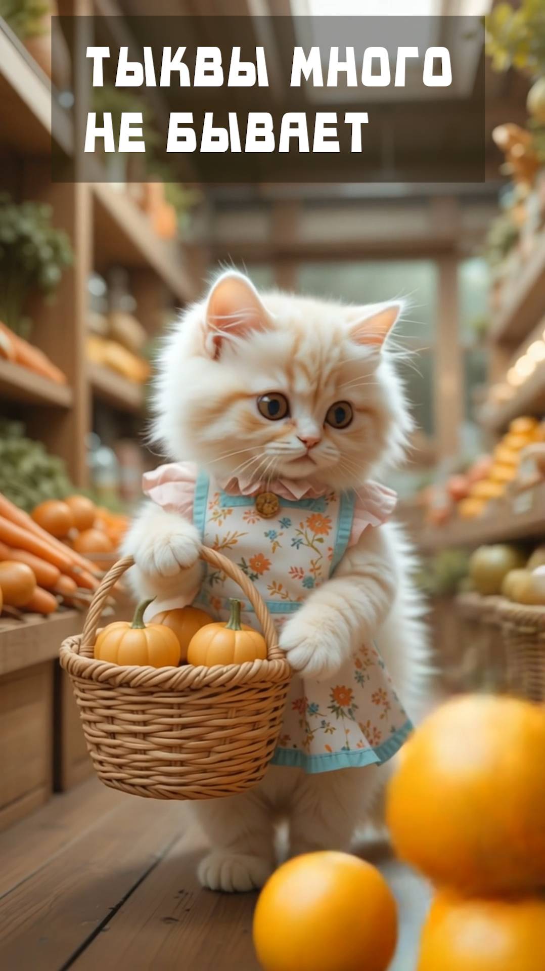 Кошка собирает тыкву. Кошка на хозяйстве. Нейровидео от @neiro_aleks