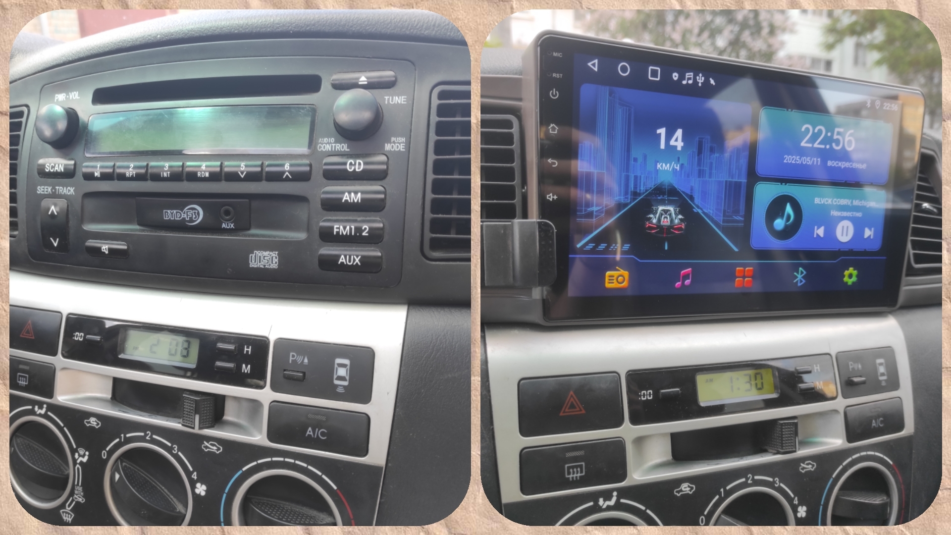 Установка Андроид магнитолы в BYD F3 / Toyota Corolla 120