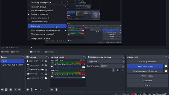 Гайд: OBS Studio — Полный обзор блока «Вид»: настройки интерфейса и параметры отображения
