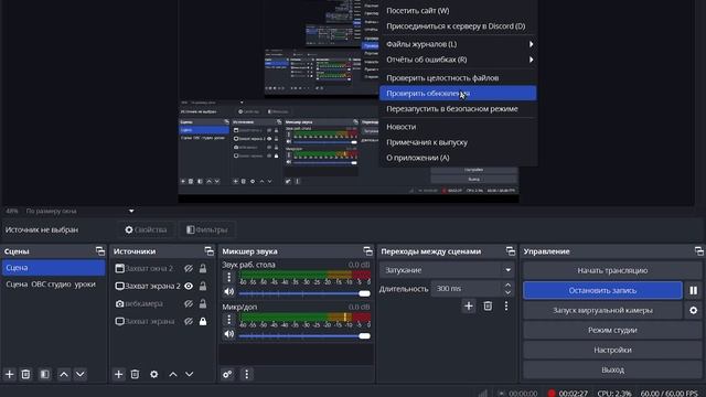 Гайд по OBS Studio: Настройка и использование панели справочных окон в продвинутом режиме