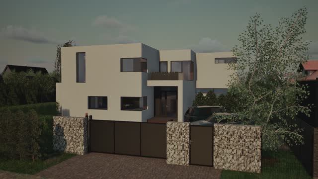 Панорама - двухэтажный дом площадью 340 м² с плоской кровлей в стиле минимализм