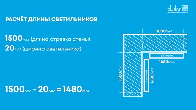 Расчёт длины светильников в угловой кухне