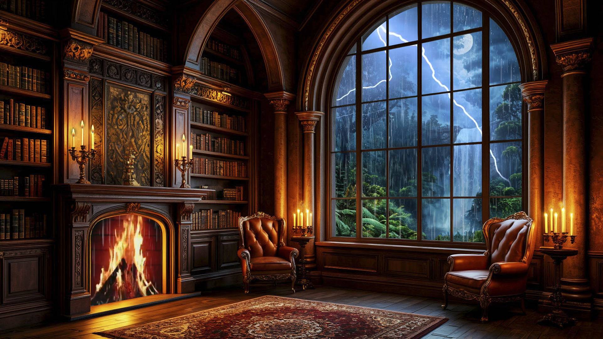 Шум дождя, звуки грома и треск камина помогут вам уснуть. Расслабляющий шум дождя для сна.