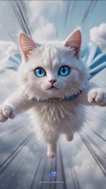 Белый кот супергерой.