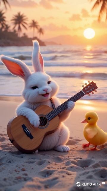 Самый душевный закат_ кролик, гитара и весёлая утка! 🐇🦆