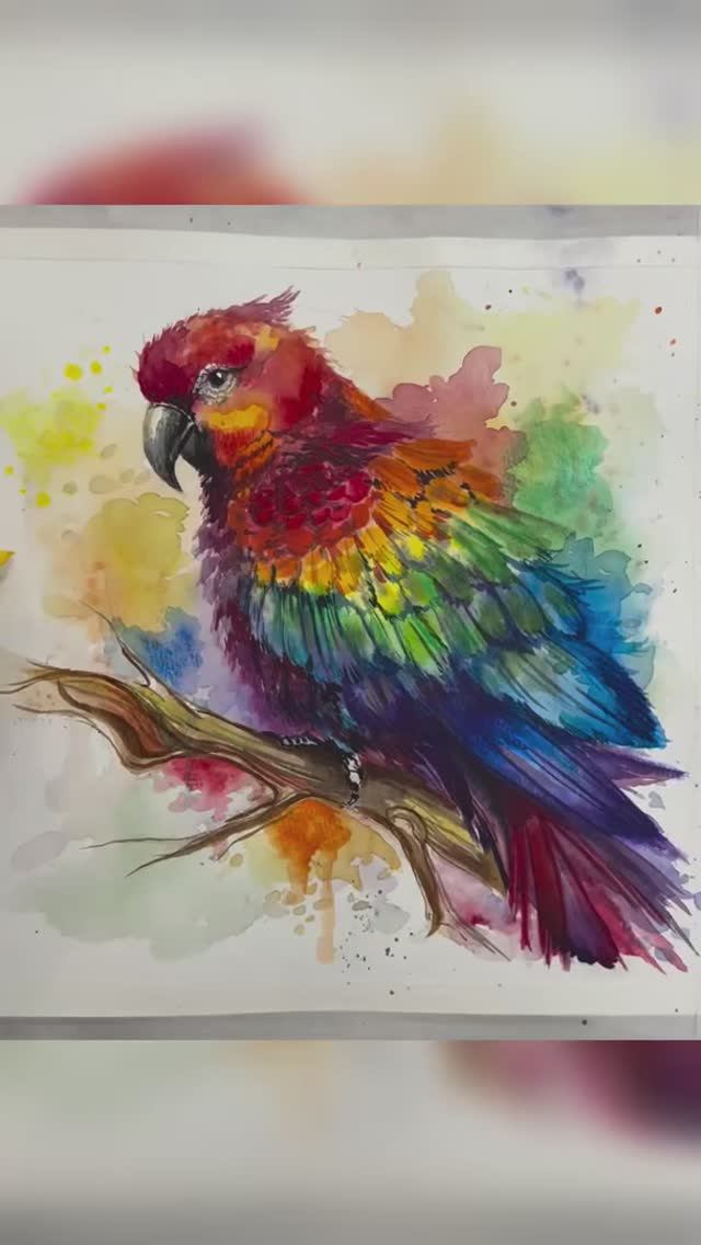 ПОПУГАЙ АКВАРЕЛЬЮ / WATERCOLOR PARROT / КАК НАРИСОВАТЬ ПОПУГАЯ
