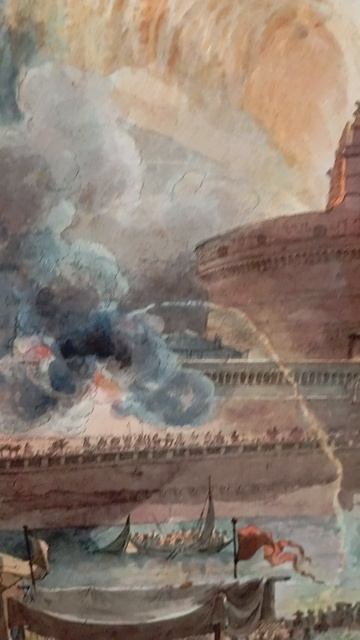 Франческо Пиранези  Луи-Жан Депре. Фейерверк наличие Замком Св. Ангела ы Риме. 1790-е офорт акварель