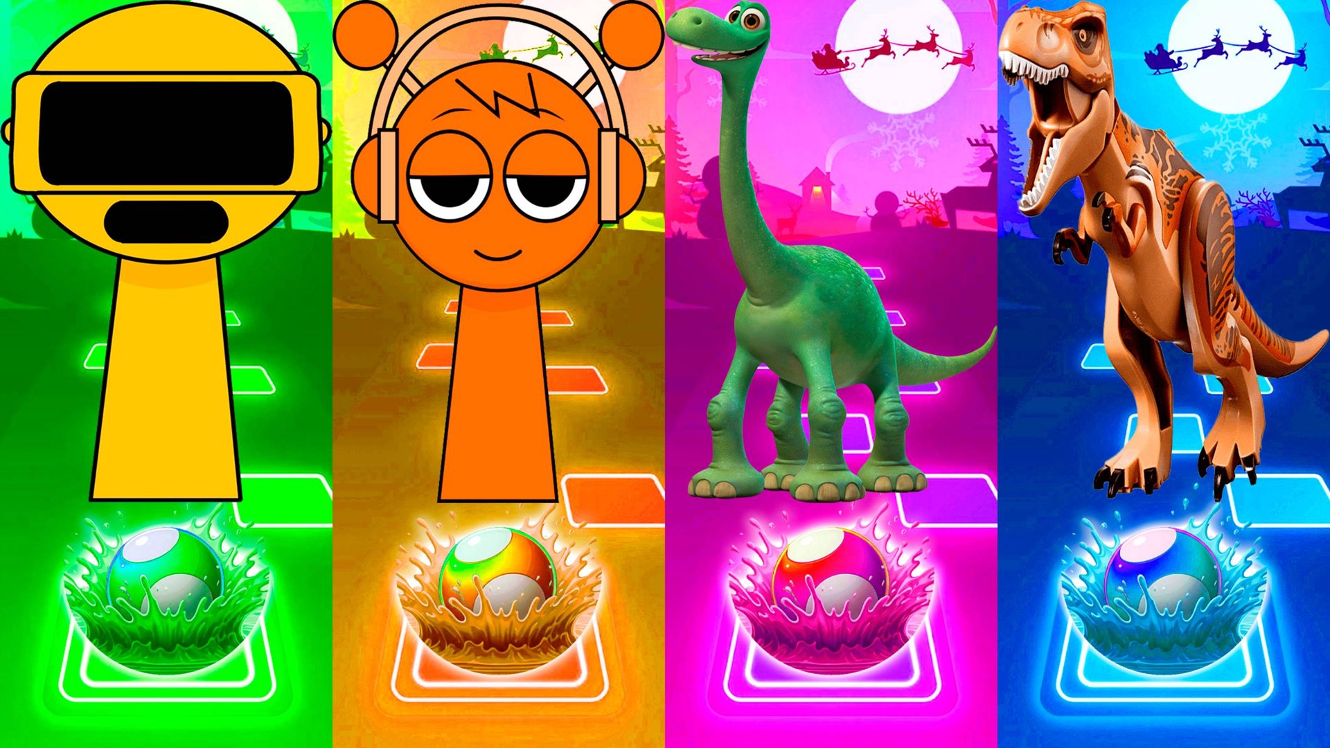 КОМАНДА СПРУНКИ VS КОМАНДЫ ДИНОЗАВРОВ в шариках Тайлес Хоп | Tiles Hop