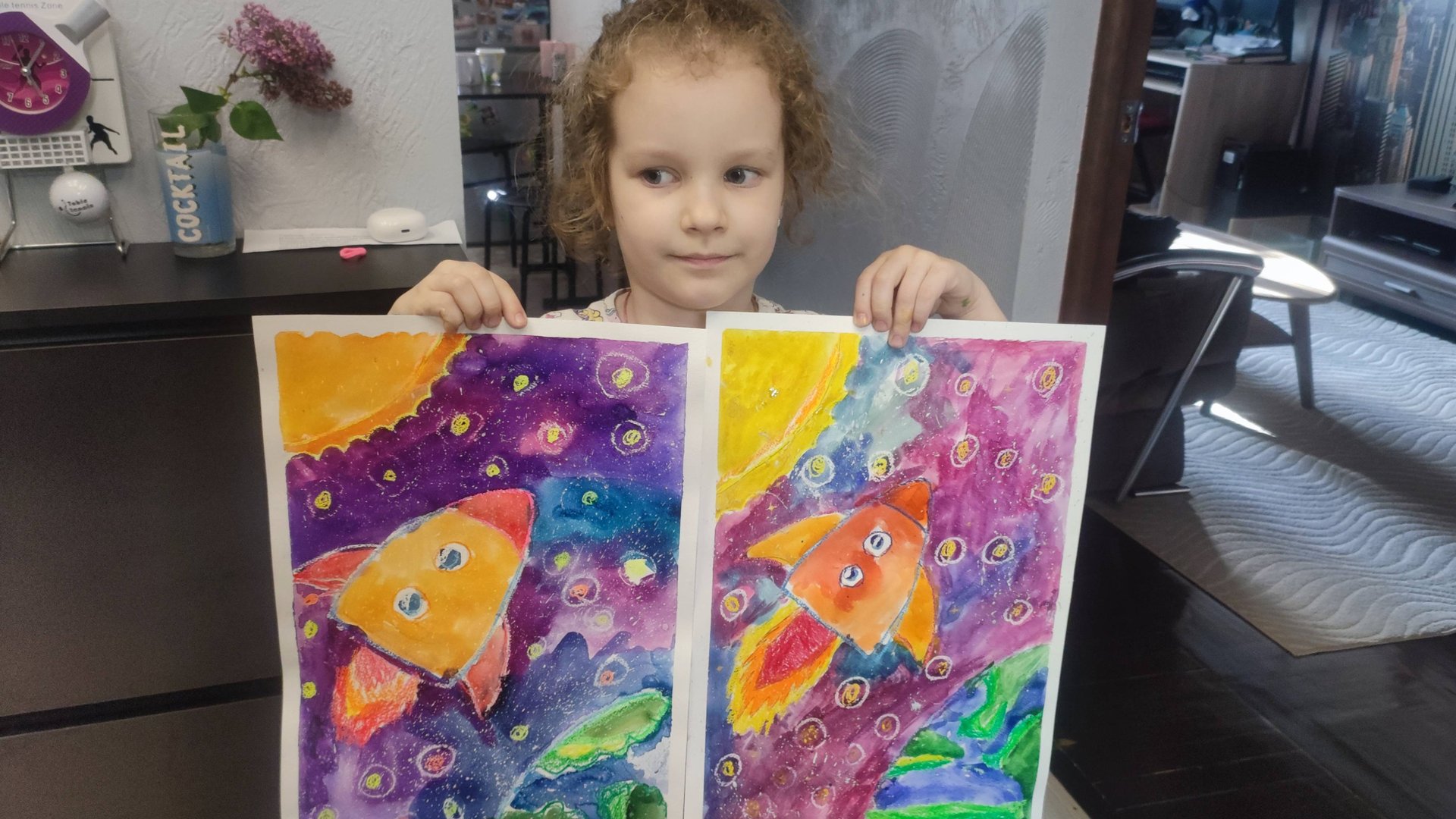 Рисуем ракету и космос