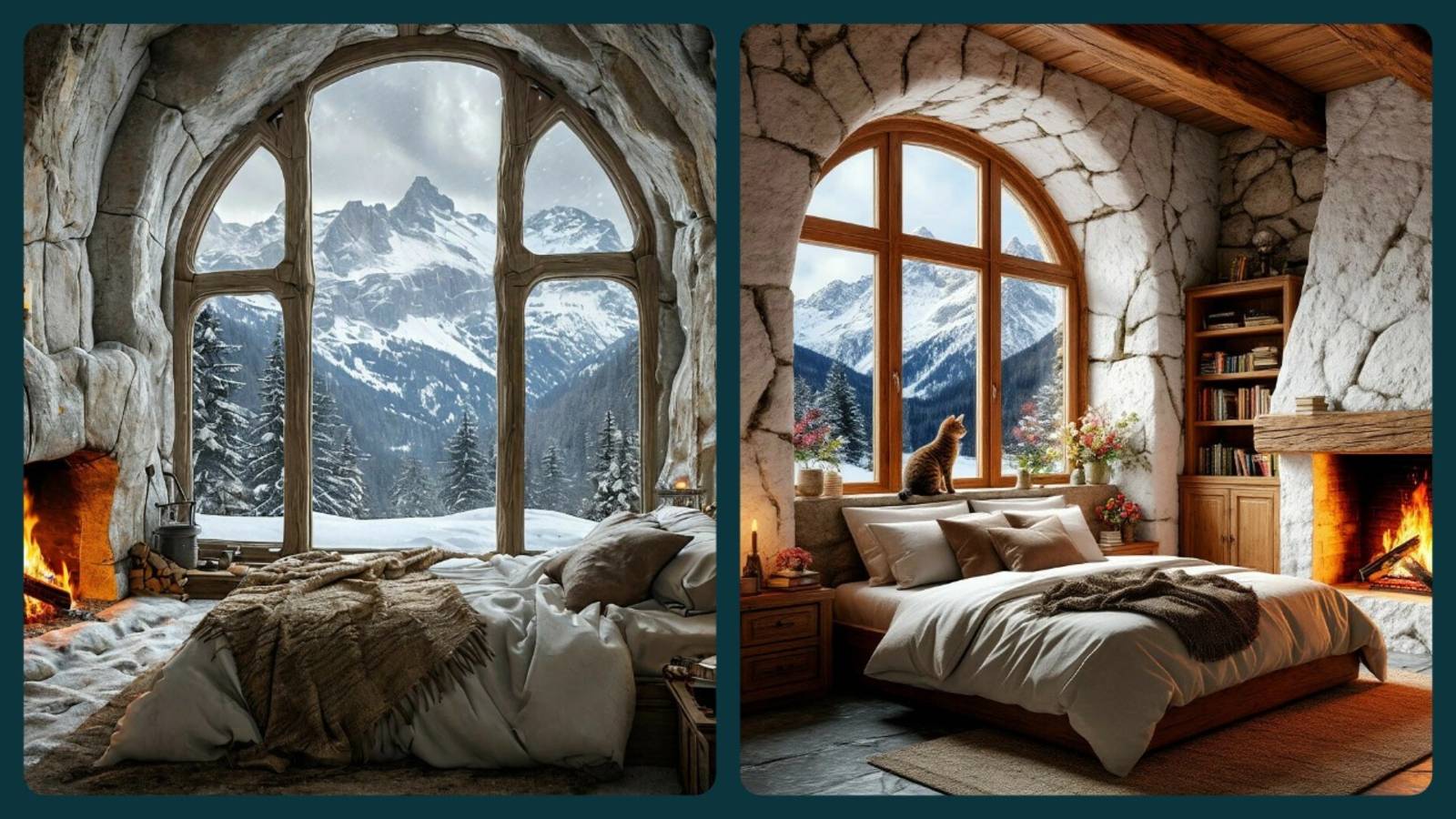 Домик в горах / Уютная спальня от нейросетей 🏔️